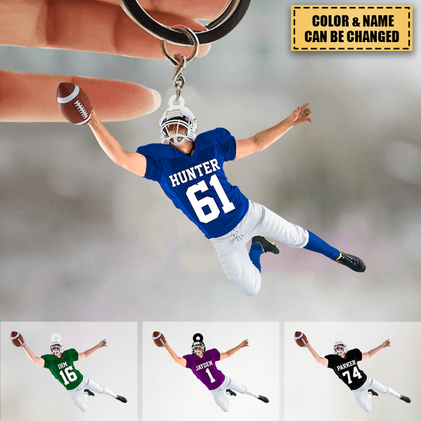 Personalized American Football Player Jumping Keychain - timift